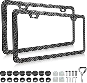 Amazon.com: LIN KANG Carbon Fiber License Plate Frames - 2 Pack Black Aluminum Front & Rear Auto ...
