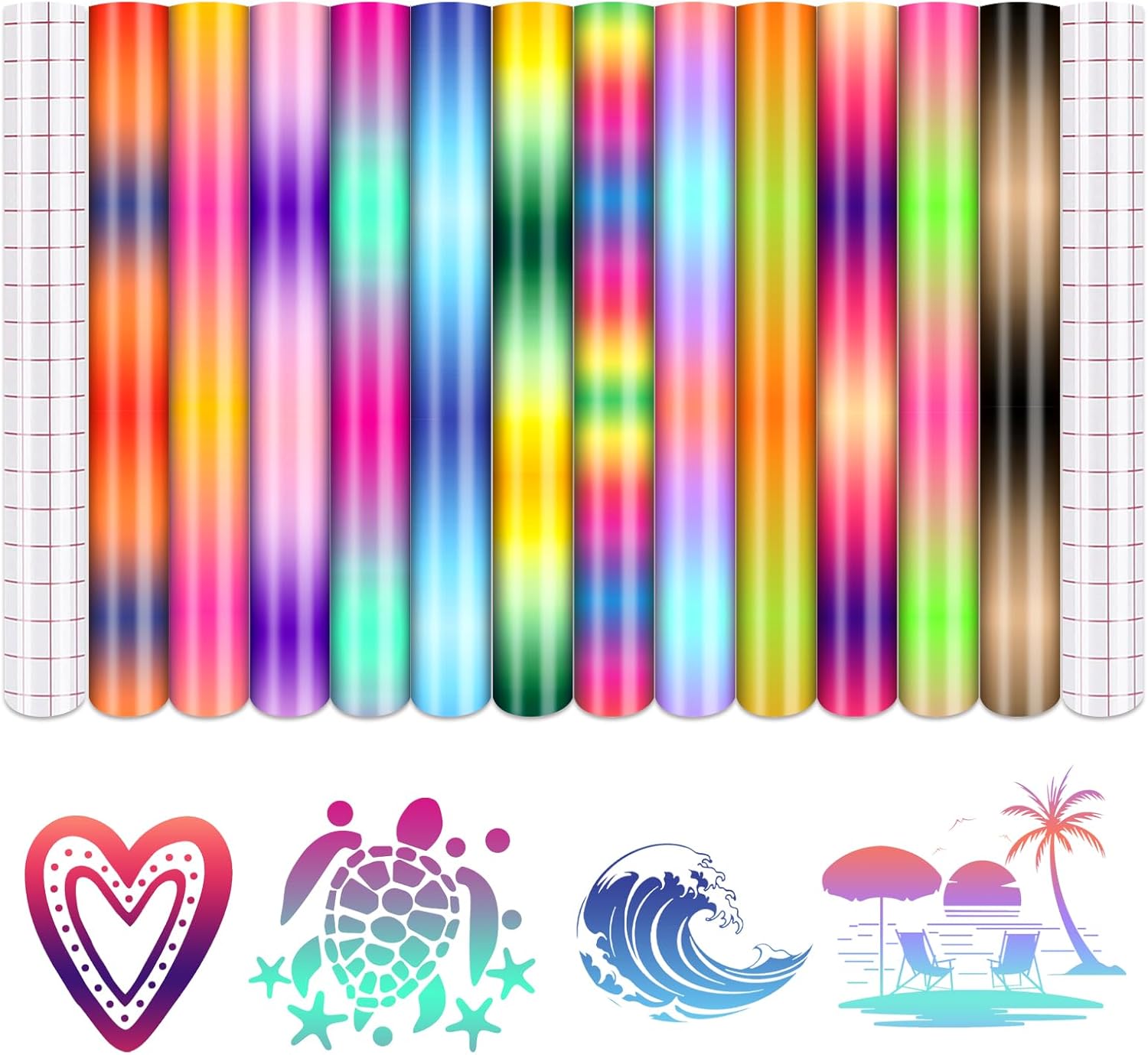 Amazon.com: Tintnut Ombre Rainbow Pattern Permanent Vinyl- 12 Sheets 12 ...