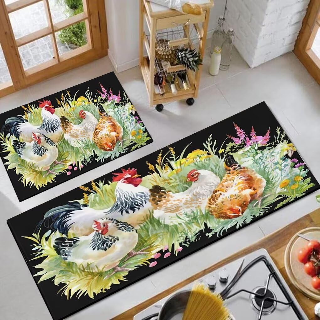 Amazon.com: Soyalie Village Rustic Chicken Rooster Rugs 2 Piece Set Non ...
