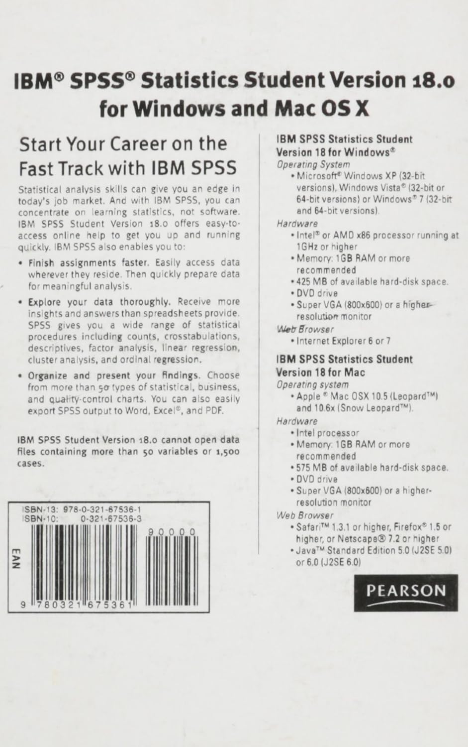 IBM® SPSS® Statistics Student Version 18.0 for Windows and Mac OS X ...