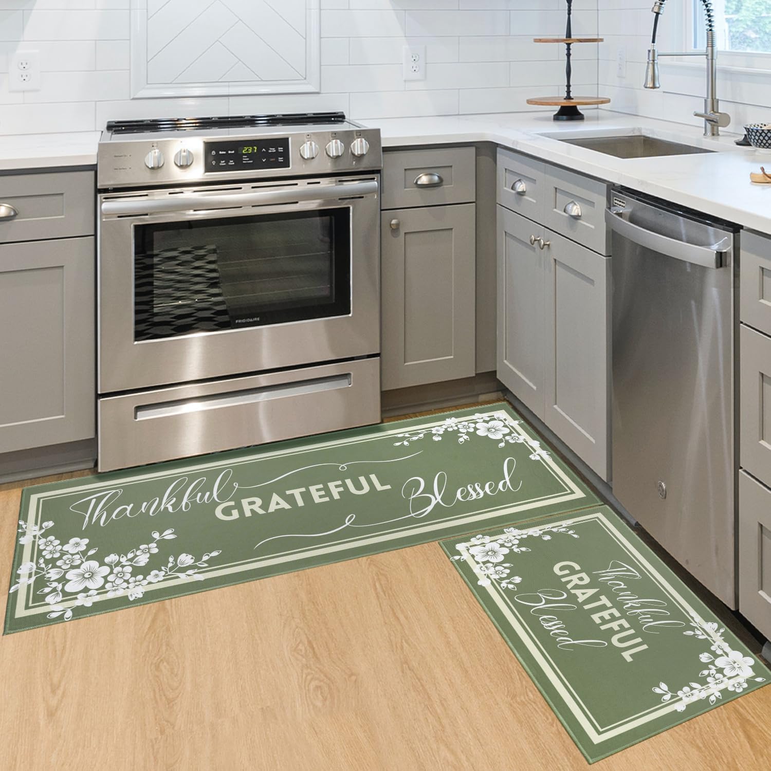Amazon.com: Sage Green Kitchen Mats for Floor, Sage Green White Floral ...