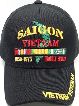 Saigon Vietnam Veteran Proudly Served Mens Cap [Black - Adjustable ...