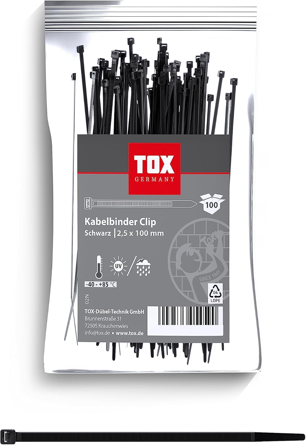 TOX Cable tie Clip, Black, UV-Resistant, for Universal use Indoors and ...