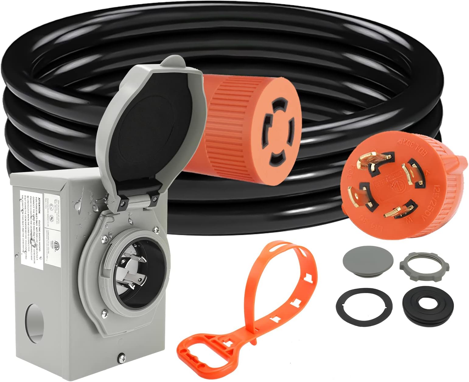 Finderomend 30 Amp Generator Cord and 30 Amp Generator Inlet Box Kit ...