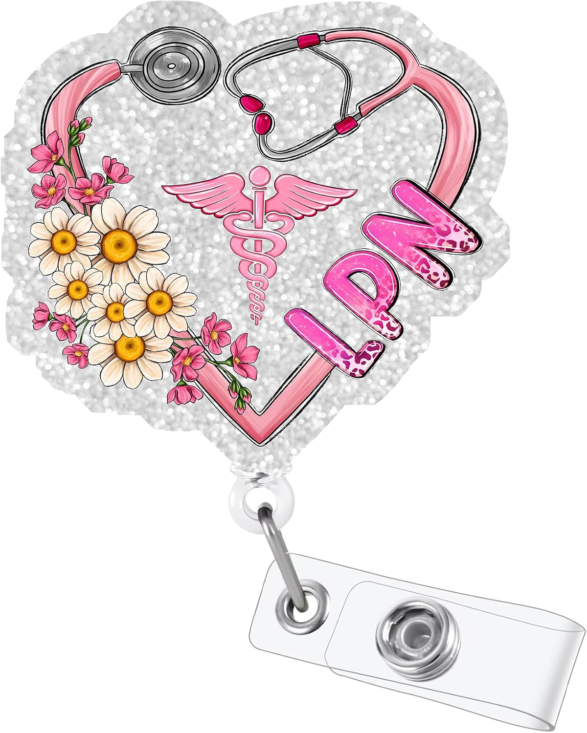 Amazon.com : LPN Retractable Badge Reel, Funny Glitter ID Clip Name Tag ...