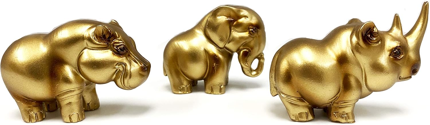Amazon.com: usamjtable Set of 3 Gold Animal Statues Rhinoceros ...