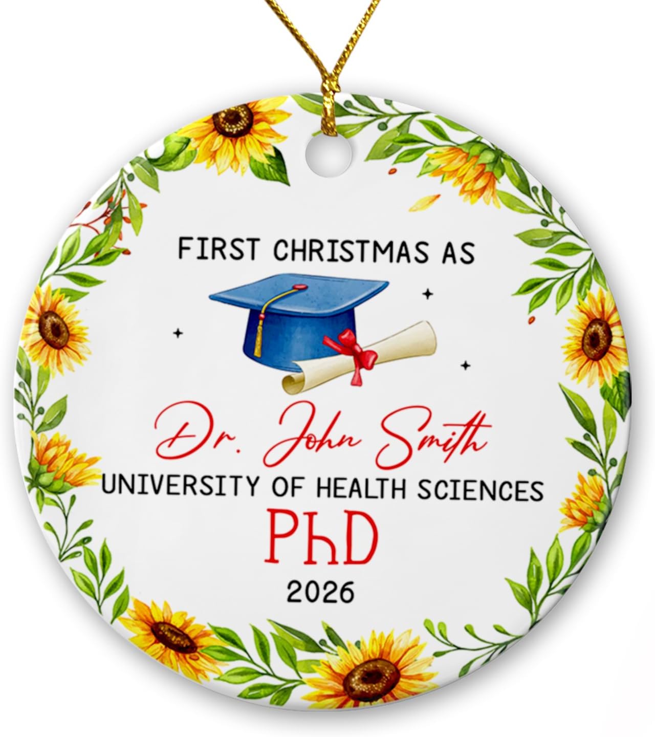 Amazon.com: Personalized PhD Graduation Ornament Christmas Tree Decor ...