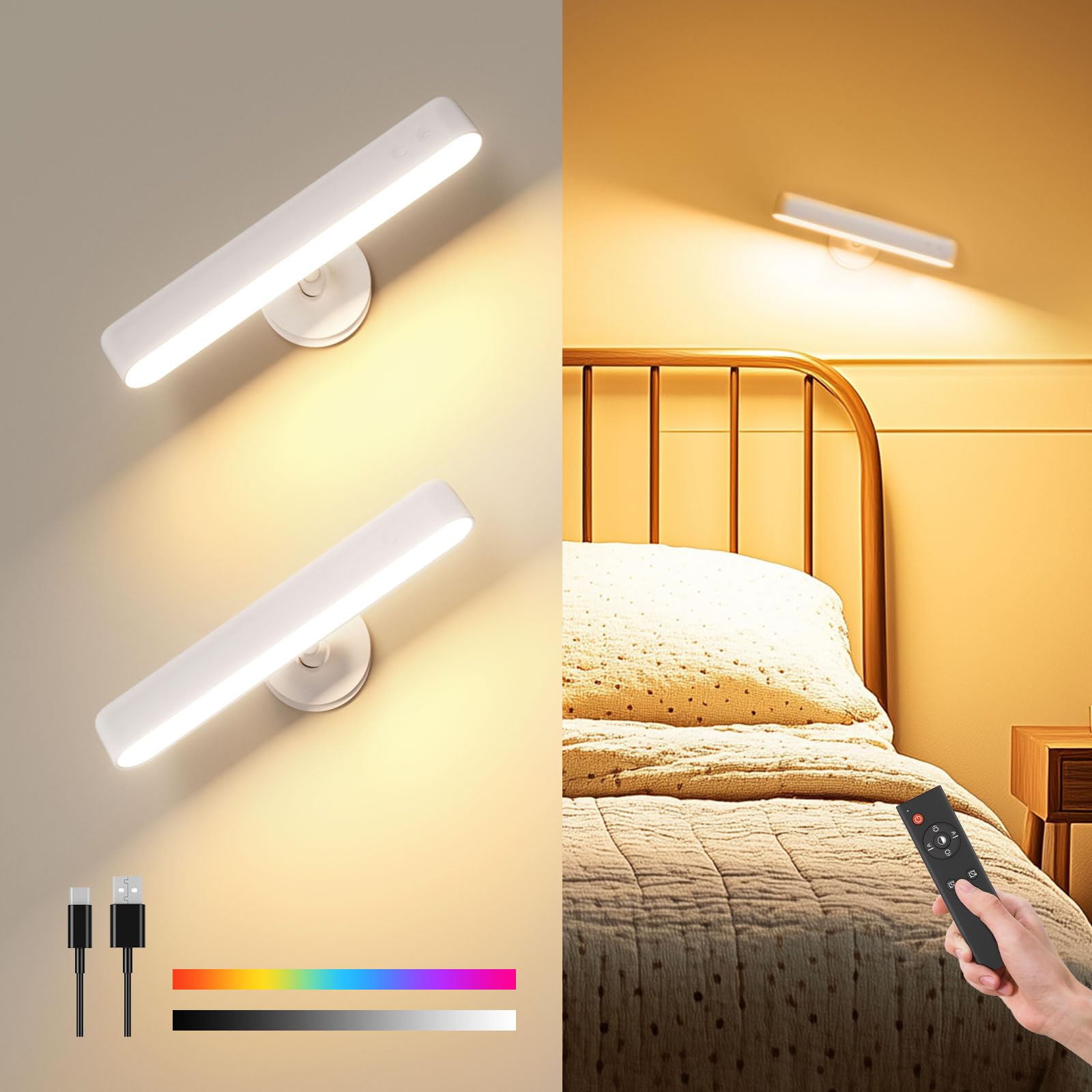 PopoIron Wall Sconces Rechargeable 7500mAh Battery Operated Wall Lights ...