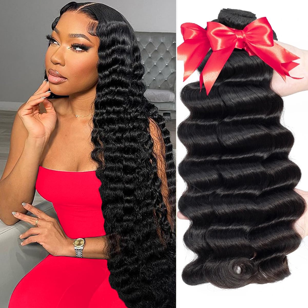 Amazon.com : Aelinsi Loose Deep Wave Bundles Human Hair 3 Bundles 26 28 ...