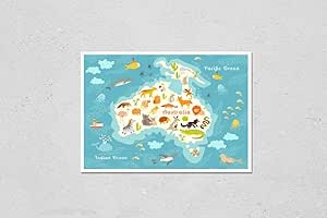 Amazon.com - Wall Art Poster Print of Animals World Map, Australia ...