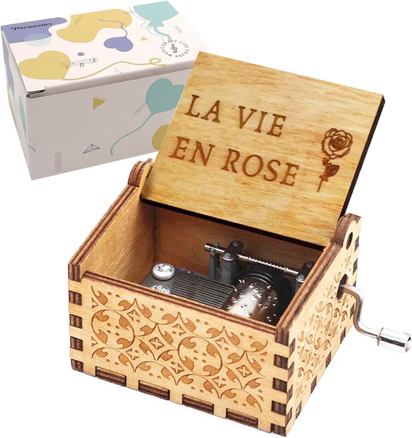 Amazon.com: Wooden Hand Crank Rainbow Music Box, Classic Vintage Wood ...