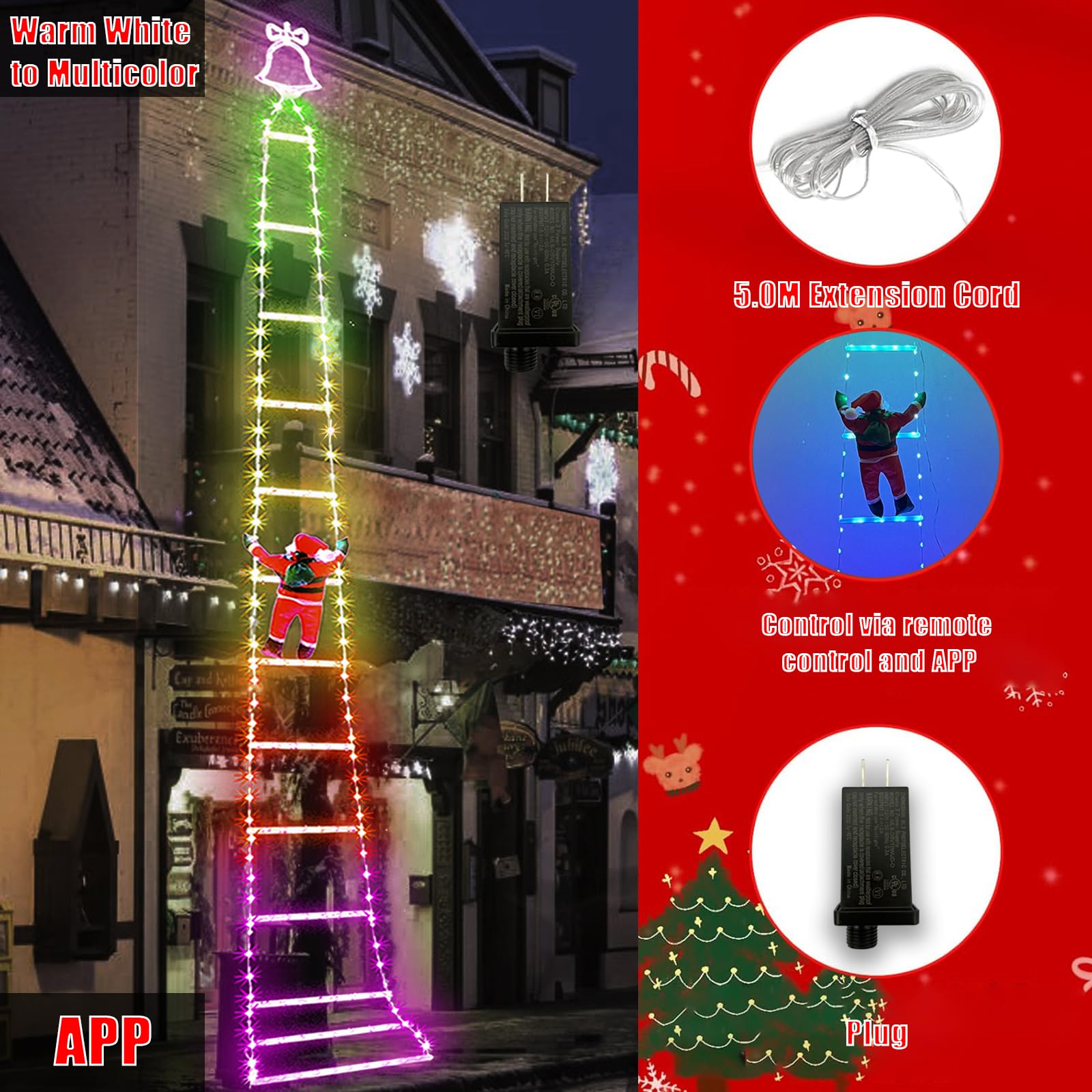 10FT 240 LED Smart Christmas Ladder Lights with Bluetooth & App ...
