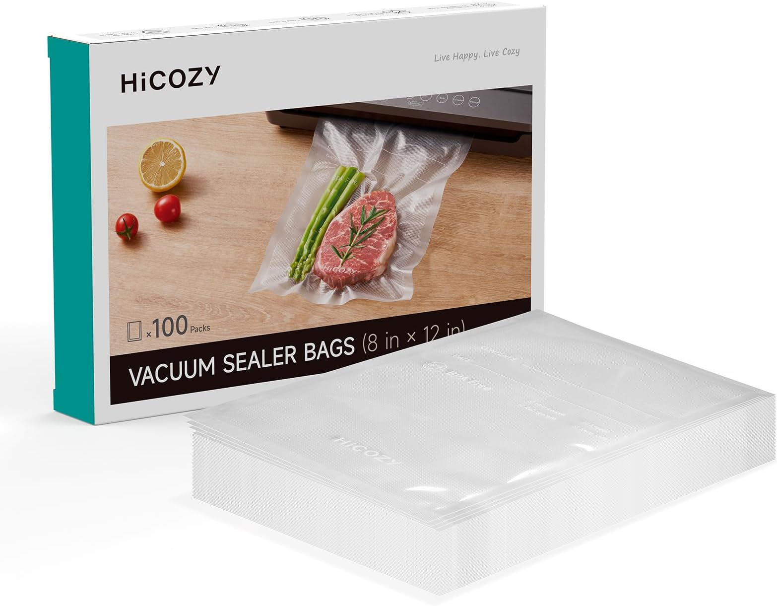 Amazon.com: HiCOZY Vacuum Sealer Bags 100 Count 8”x12” for Food Storage, Pre-Cut BPA Free Bag ...