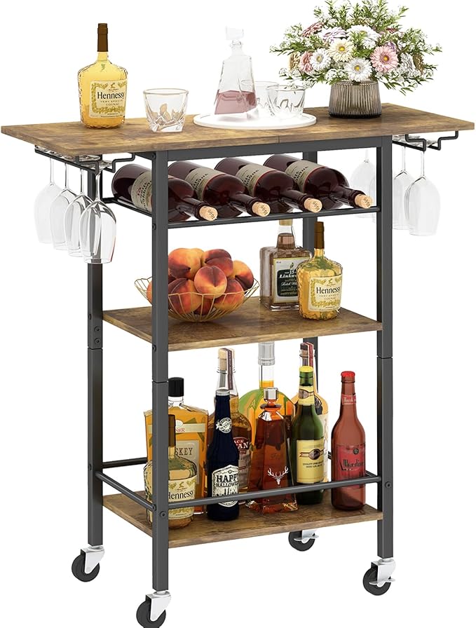 Amazon.com - LAATOOREE Bar Cart, Home Bar Serving Cart, 3 Tier Mobile ...
