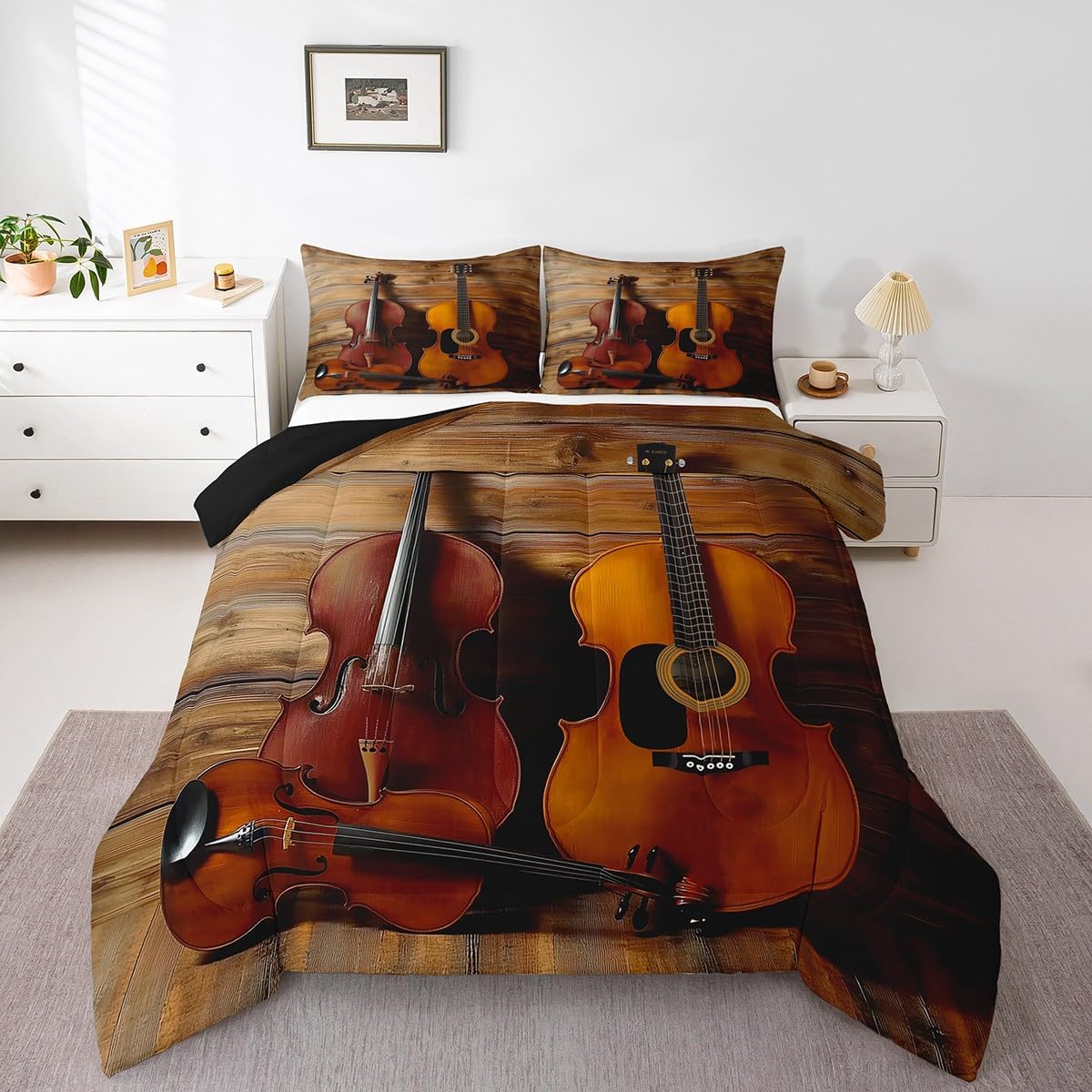 Erosebridal Guitar Bedding Set King Size Retro Cello Violin Duvet Quilt ...