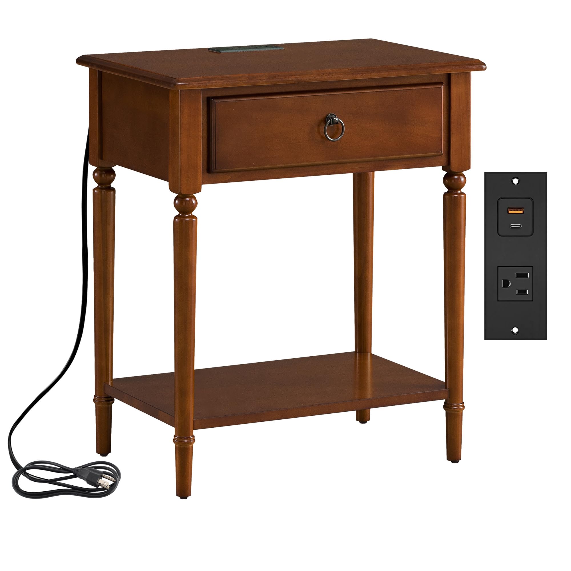 Amazon.com: Coastal Side Table with USB-C Fast Charging Station, Solid ...