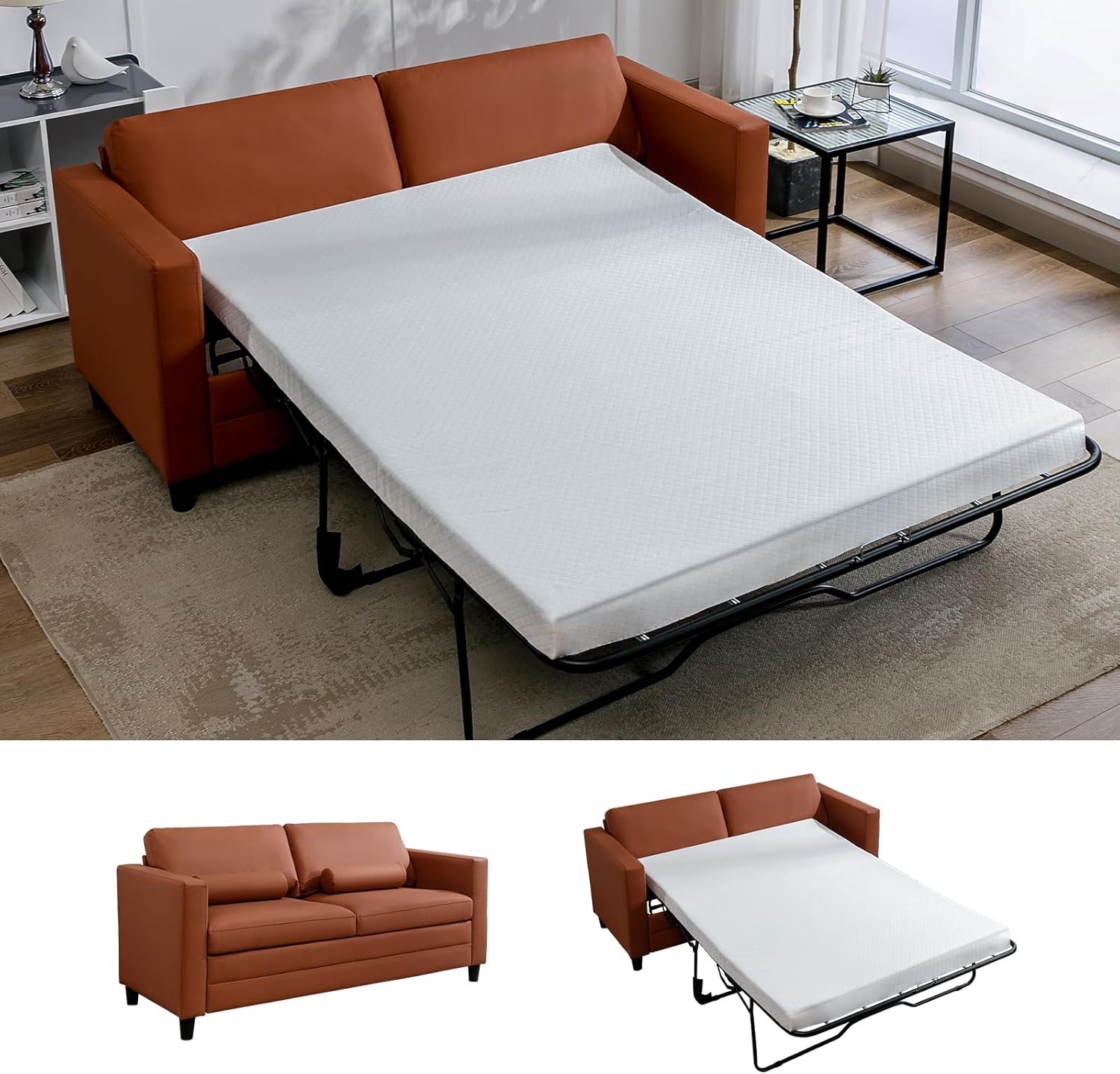 Amazon.com: PUREMIND Full Size Pull Out Sofa Bed, Leather 2-in-1 ...