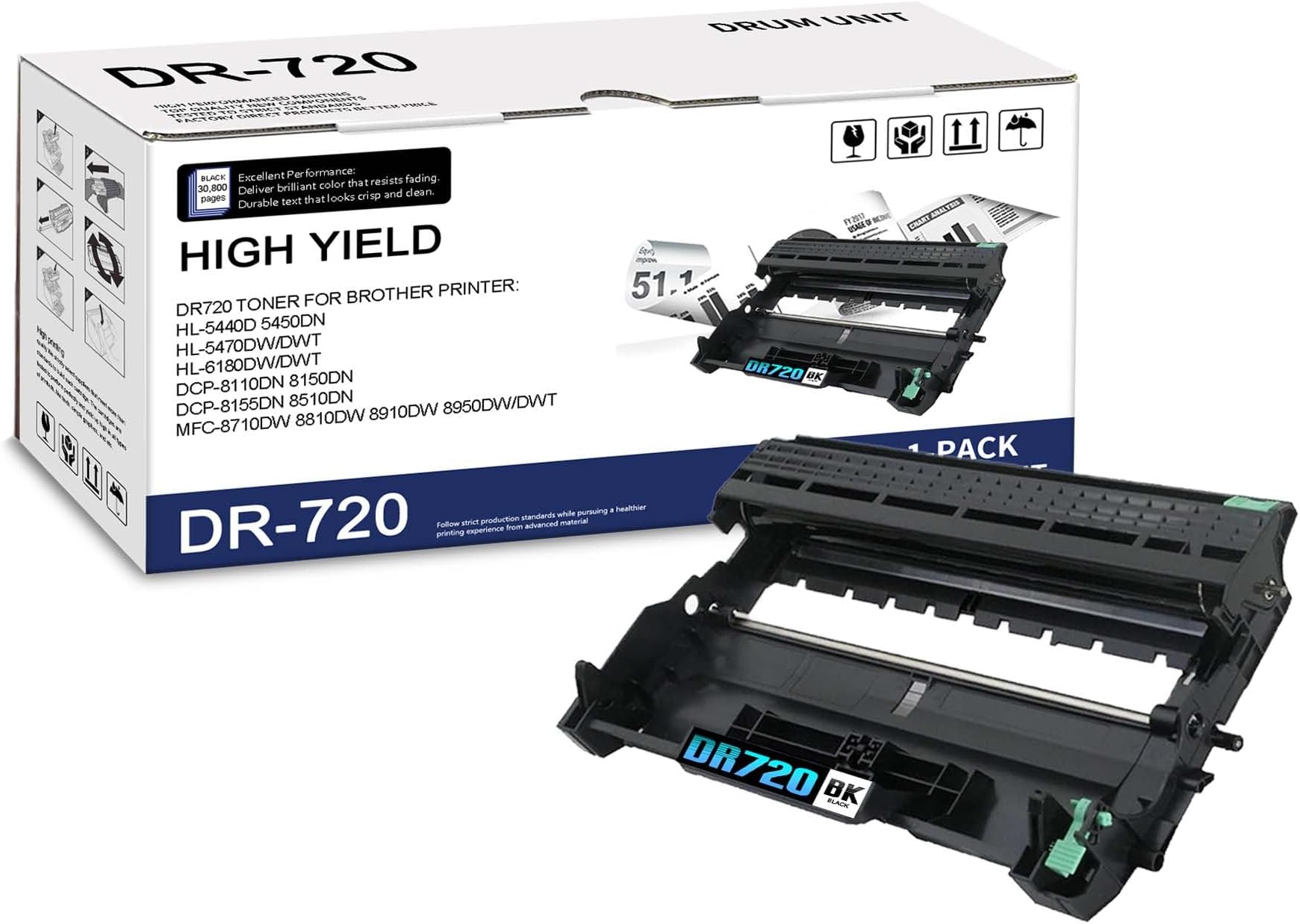 Amazon.com: 1-Pack DR720 High Yield Black Drum Unit, Replacement for ...
