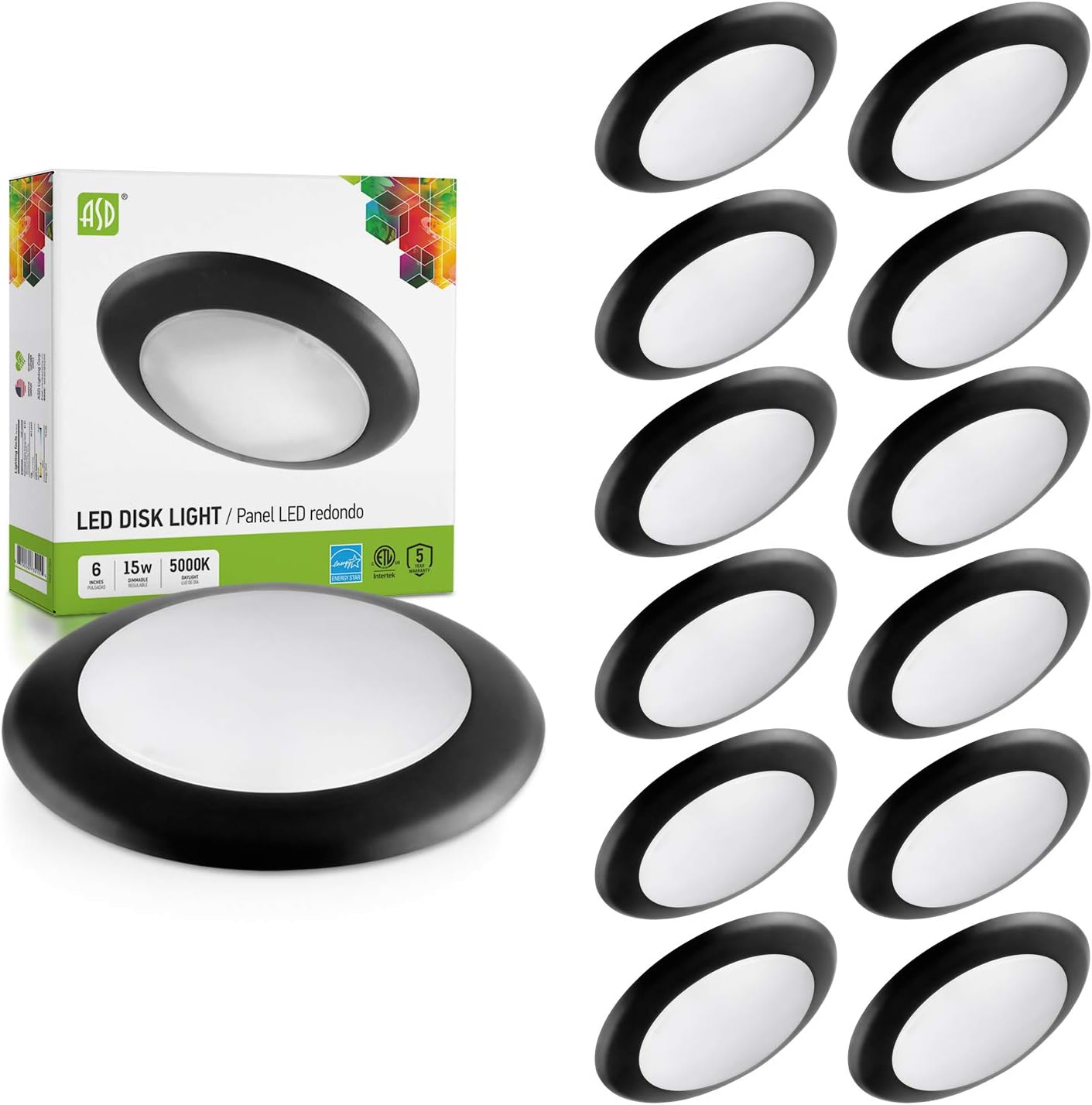 ASD 6 Inch LED Flush Mount Ceiling Light, Wet Rated Dimmable LED Disk ...