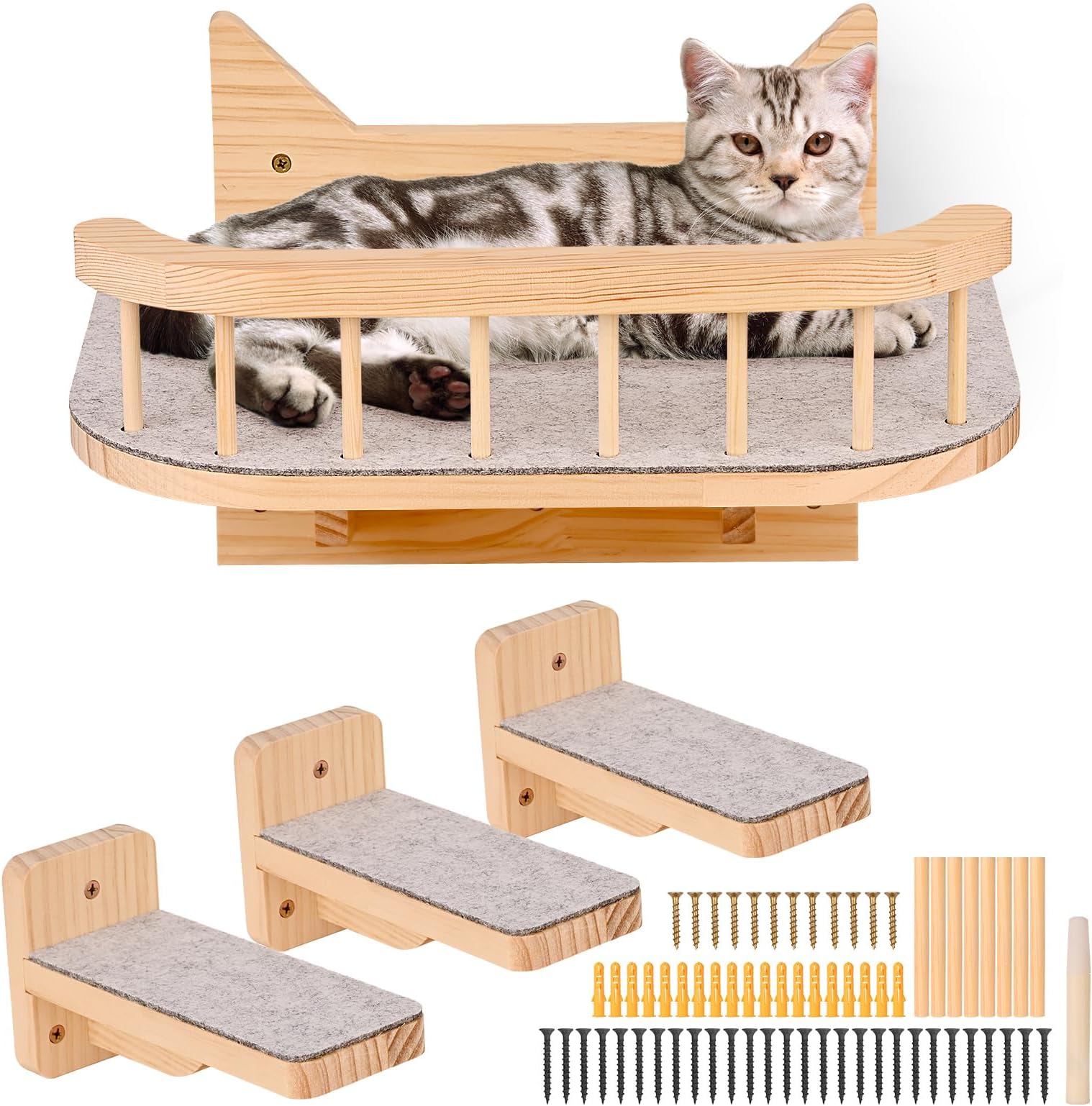 Wall Mounted Cat Hammock Cat Wall Shelves with 3 Steps,Cat Shelves and ...