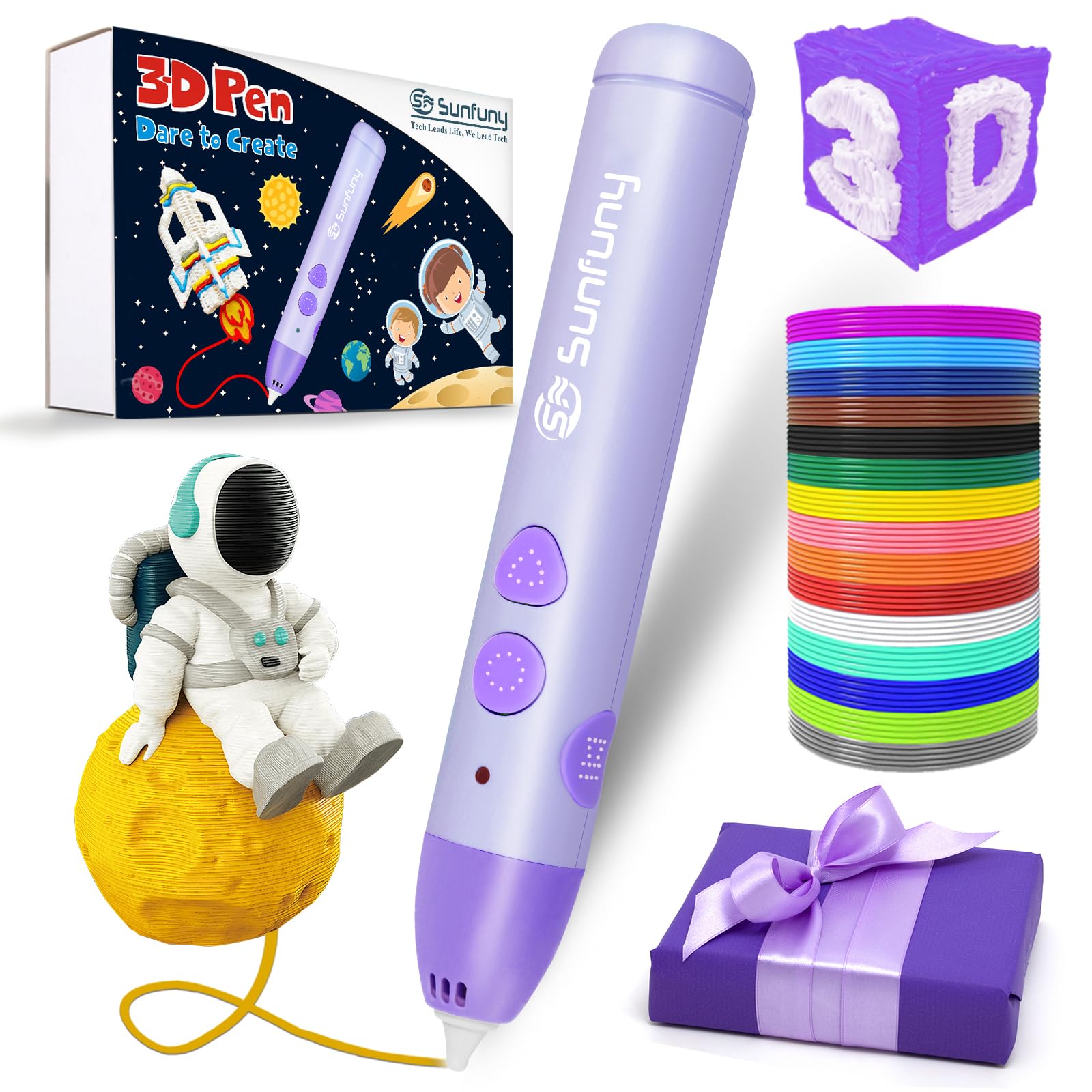 Sunfuny 3D Pen for Kids, USB Wireless 3D Printing Pen with 140feet PCL ...