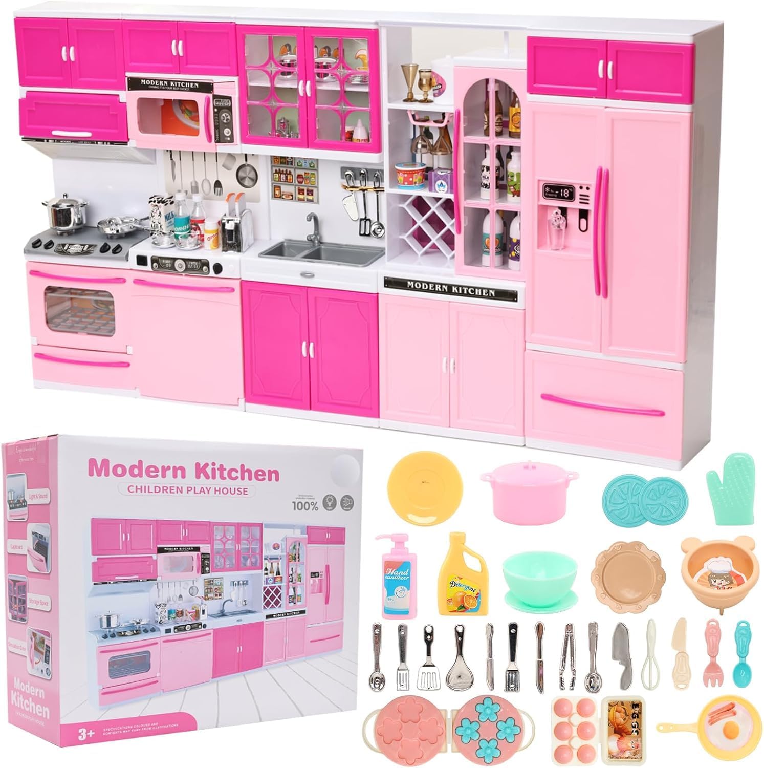 83 PCS Doll Kitchen Playset for Girls, Mini Modern Toy Kitchen with ...