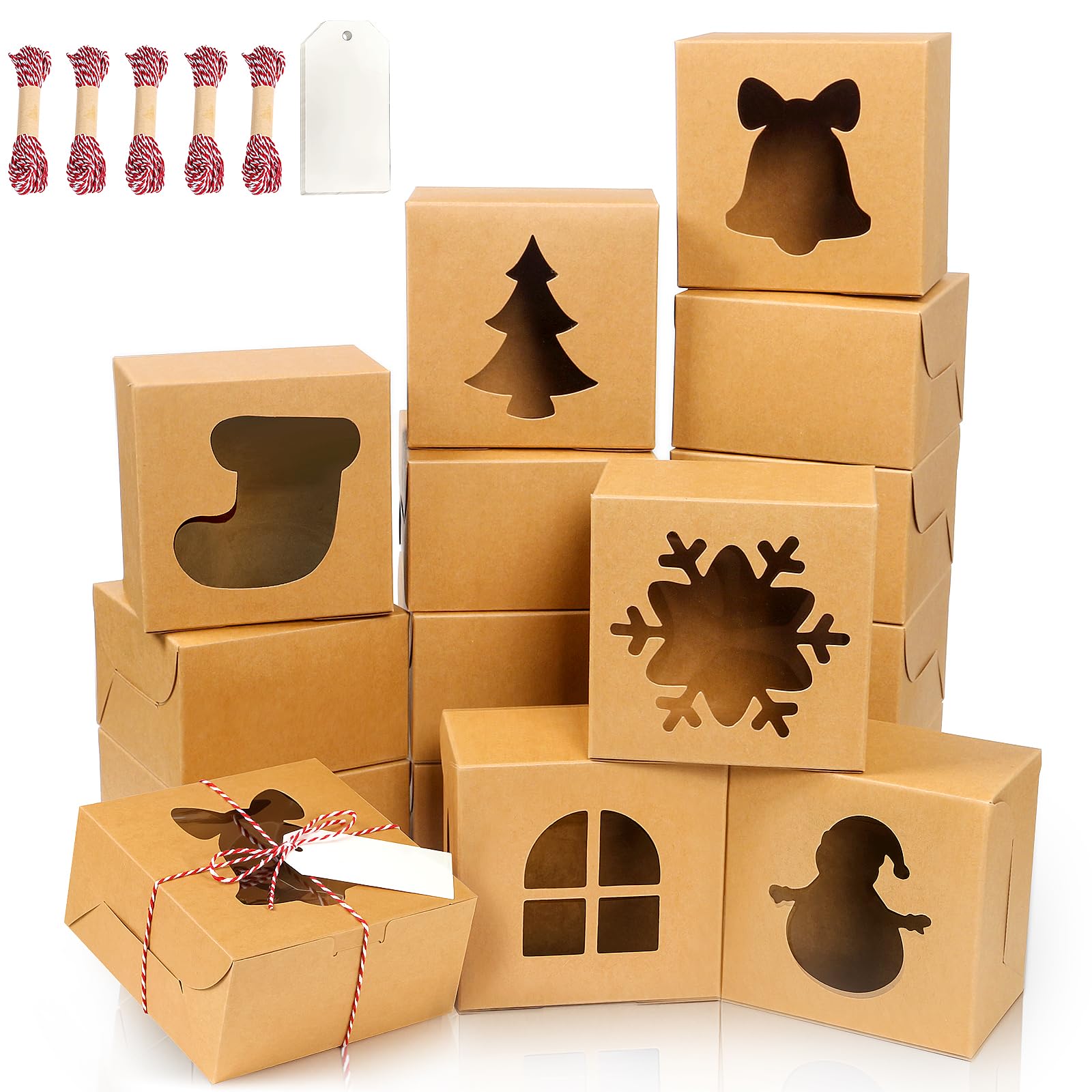 Amazon.com: BEAVOING 36 PCS Brown Bakery Boxes with Window, 6x6x3 Inch ...