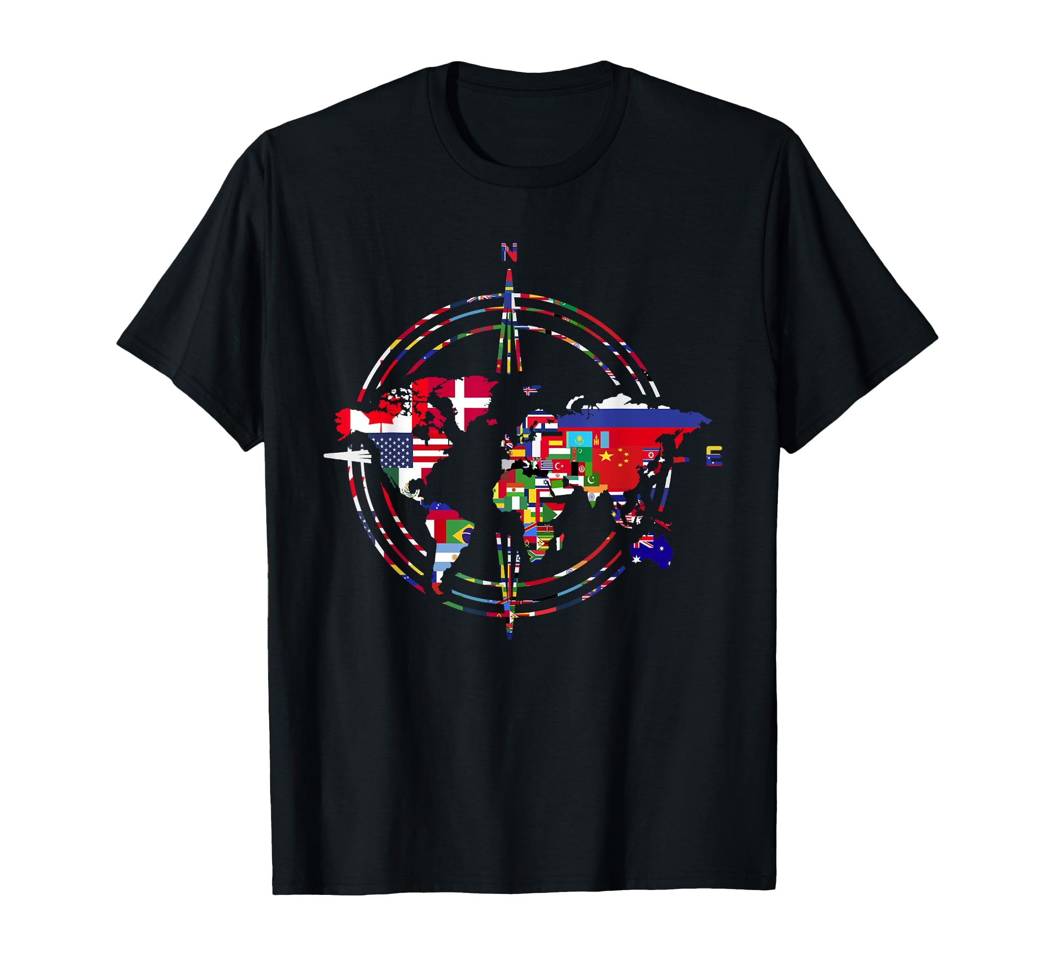 Amazon.com: Traveler Country Flags Compass Globe Traveling World Map T ...