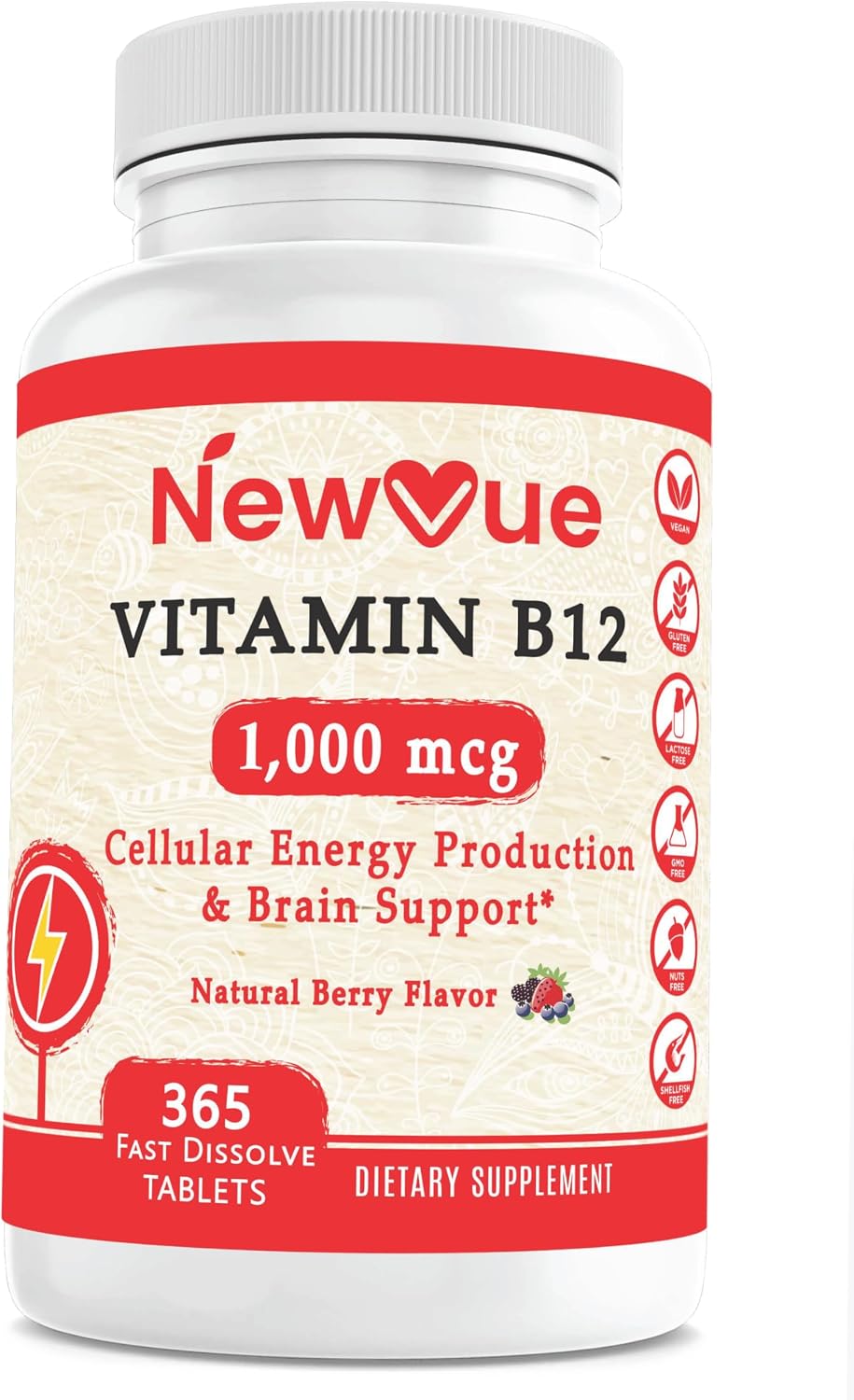 Amazon.com: NewVue Vitamin B12 1000 mcg Fast Dissolve 365 Tablets ...