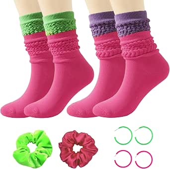 Amazon.com: QUIATE 2 Pairs Slouchy Crew Socks for Women, Thigh High ...
