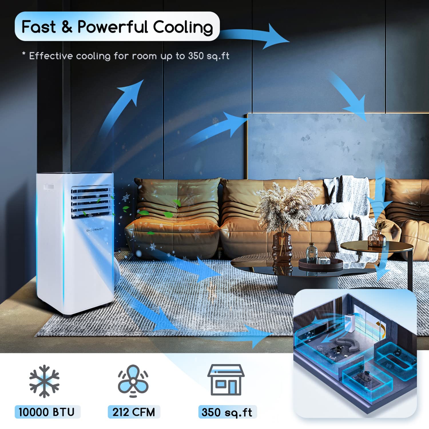 Aigostar 10000 BTU Portable Air Conditioners, Dehumidifier, Fan, 4-in-1 ...