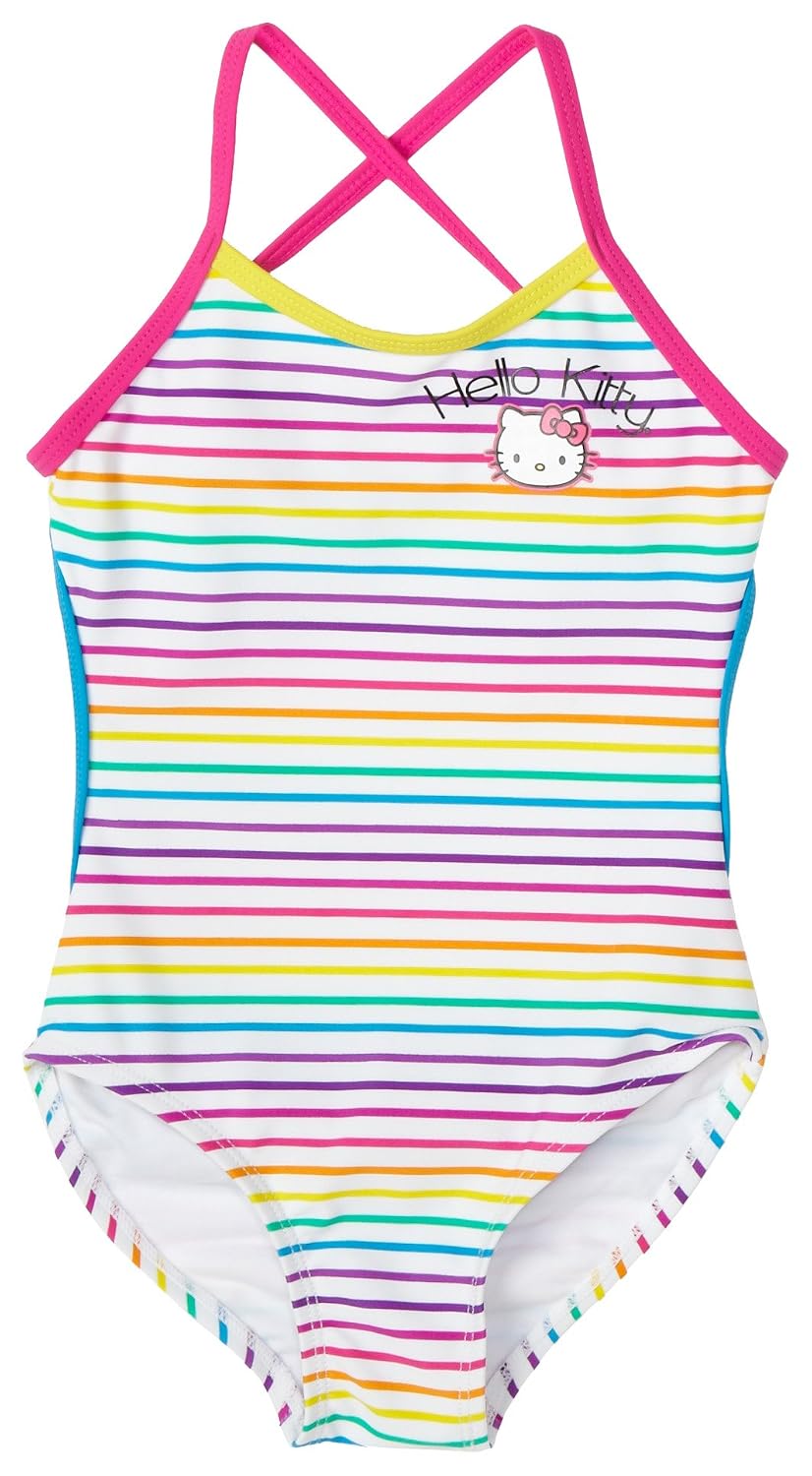 Buy Hello Kitty Little Girls' 1 Piece Cross Back Swimsuit, Rainbow ...
