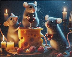 Amazon.com: Mice Having a Fancy Wine and Cheese Night Jigsaw Puzzle ...