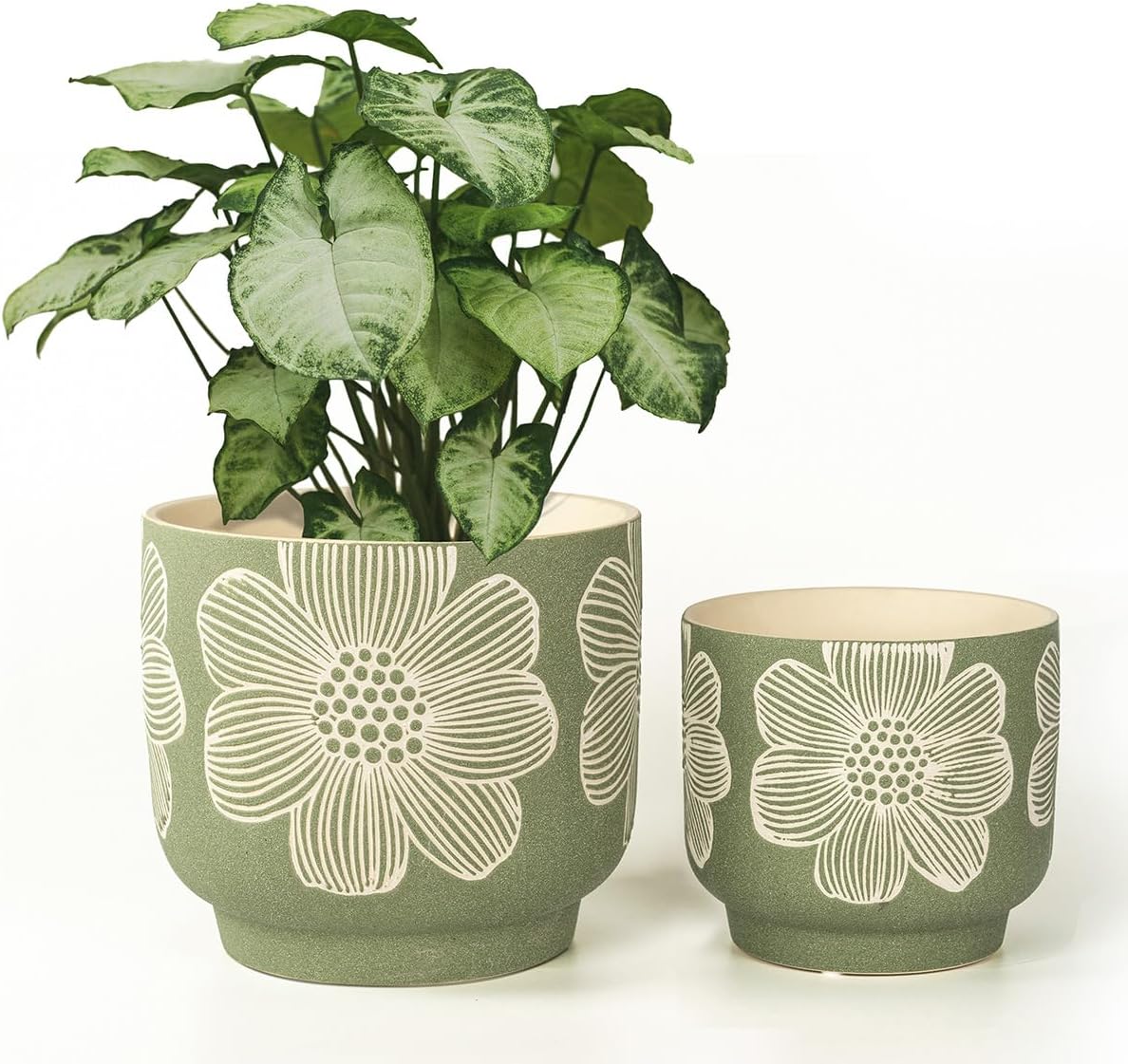 Amazon.com: YBX 8 Inch + 6 Inch White Flower Pattern Plant Pots, Sand ...