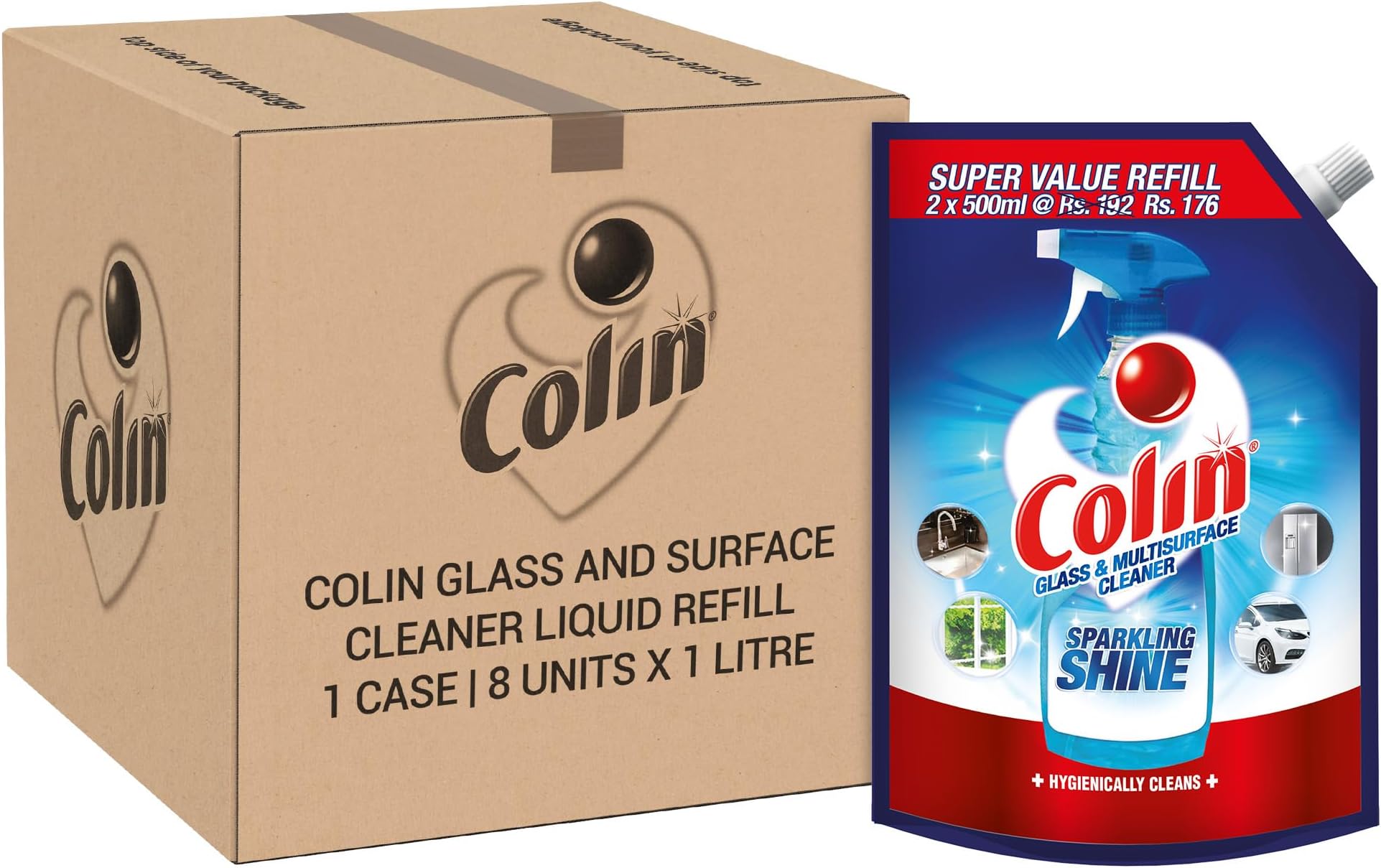 Colin Glass and Surface Cleaner Liquid Refill, Regular - 1L (Pack of 8 ...