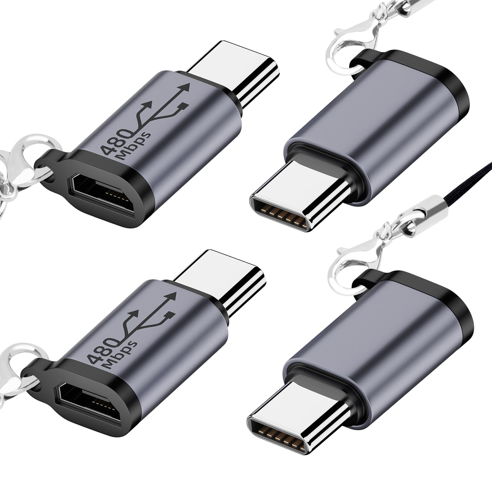 Seminer Micro USB to USB C Adapter (4 Pack), Type-C Male to Micro USB ...