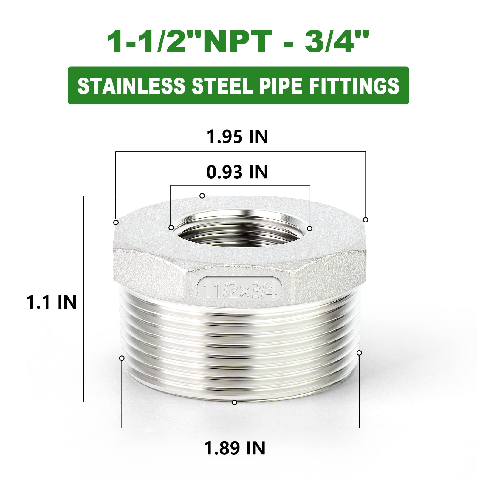 Snapklik.com : TAISHER 2PCS 304 Stainless Steel Reducer Hex Bushing