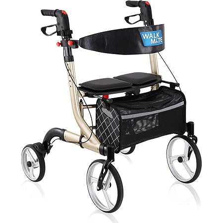 Amazon.com: WALK MATE Rollator Walker for Seniors with Cup Holder, Upgraded Thumb Press Button ...