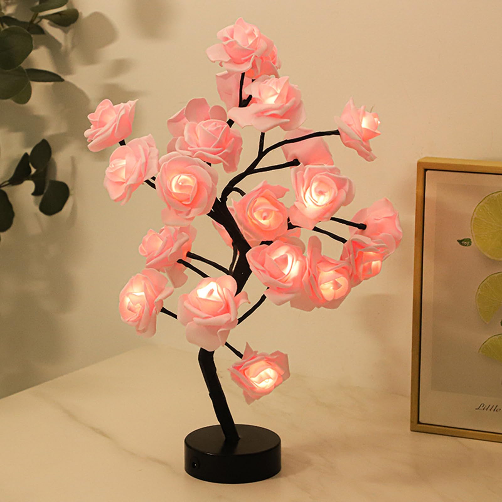 Rose Flower Tree Lamp - LED Rose Tree Table Lamp USB/Battery Powered ...