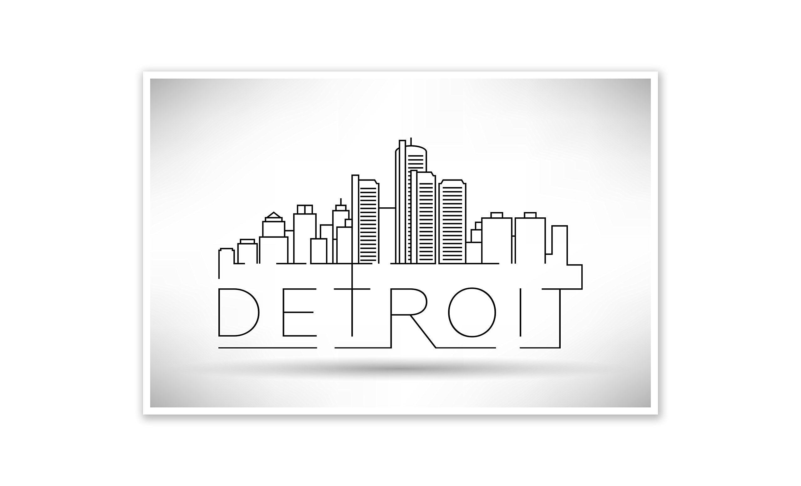 Detroit Skyline Black And White Outline