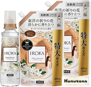 Amazon | IROKA イロカ 柔軟剤 ホーリージャスミン 本体 540ml 1個 + 詰め替え 650ml 2個セット + Kunutonnオリジナルロゴ入りhおしぼり付 ...