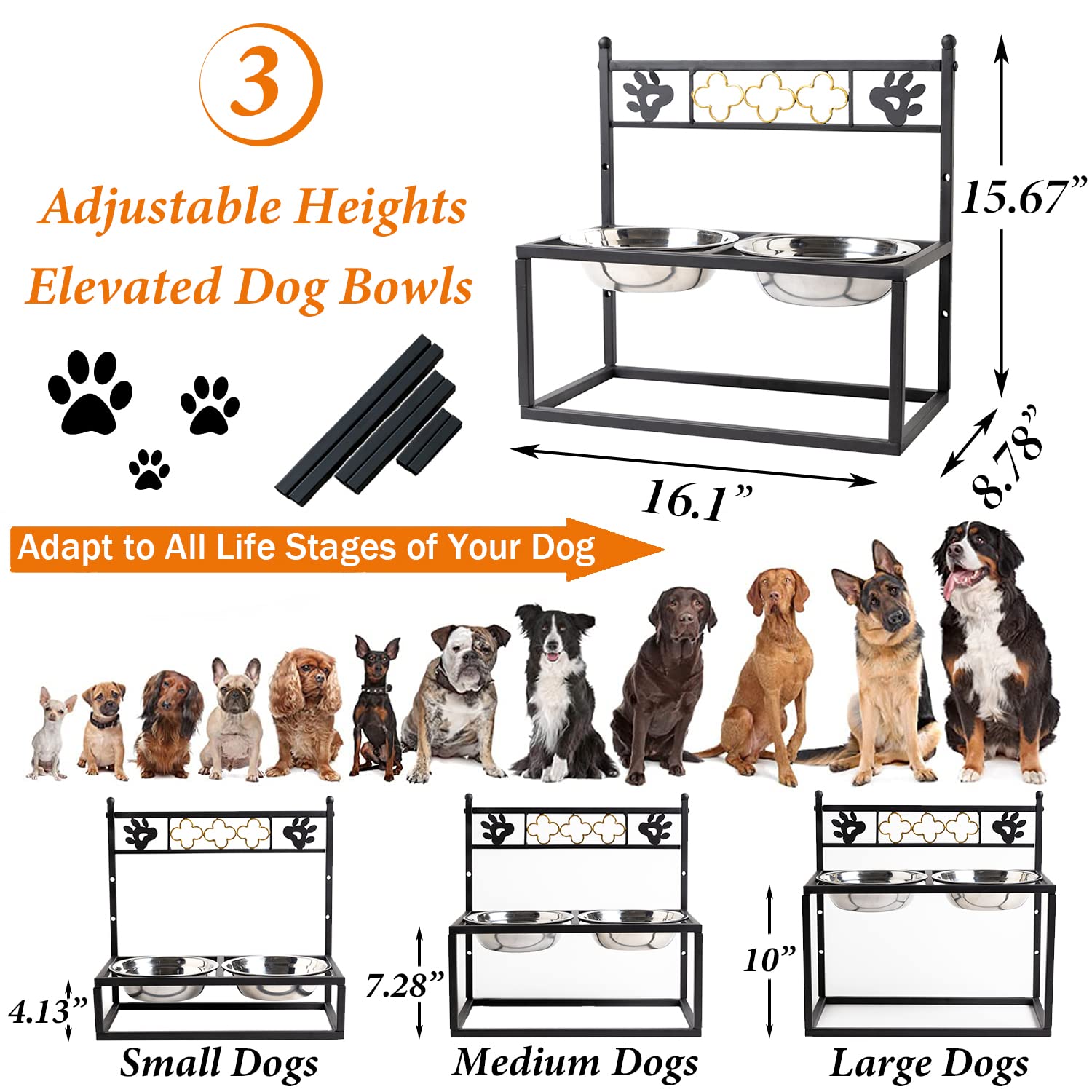Snapklik.com : Raised Dog Bowls For Large Dogs - 3 Height Adjustable ...