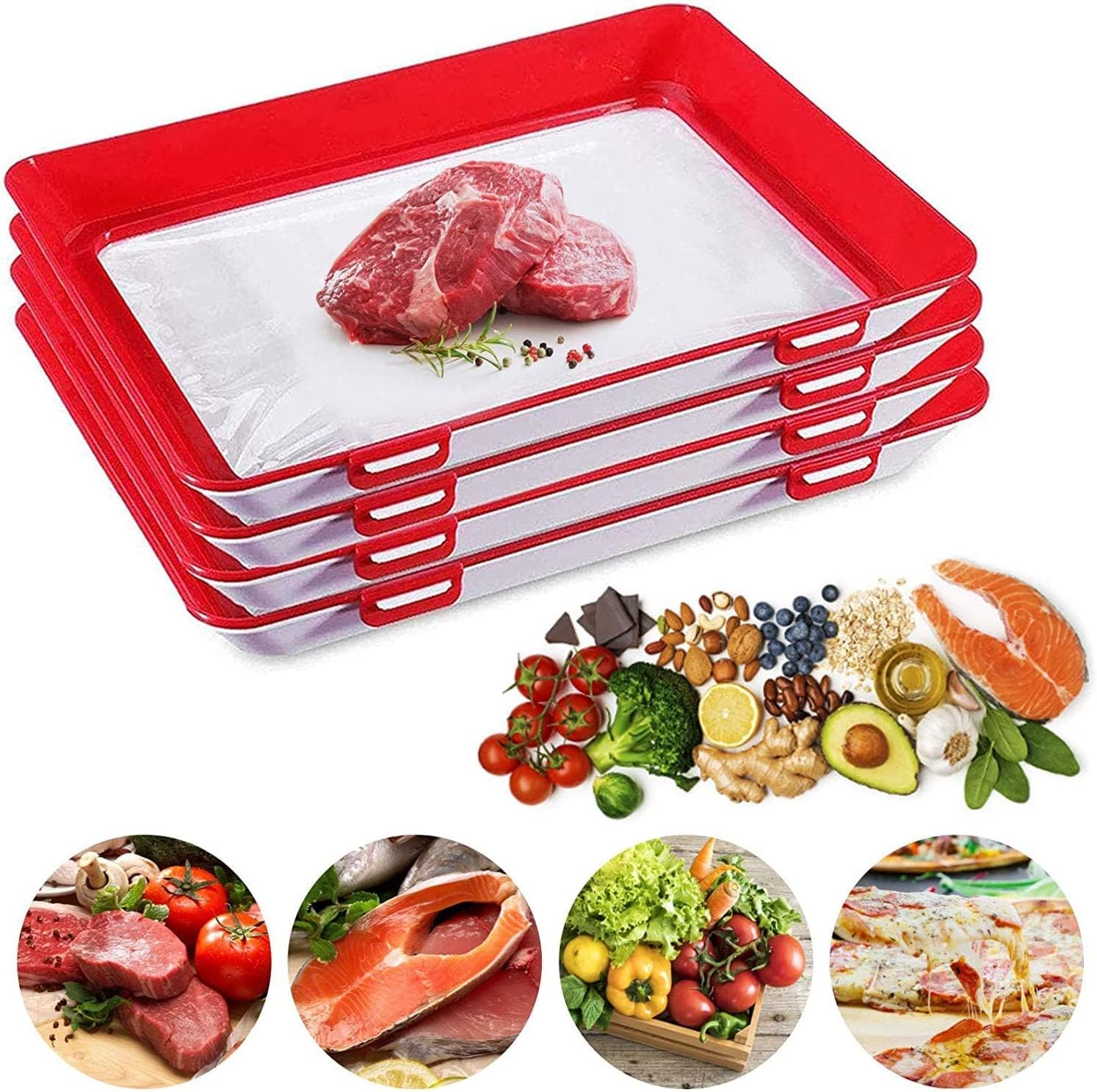 Amazon.com: 4 Pack - Stacking Food Storage Trays, Stretch Cover, Save ...