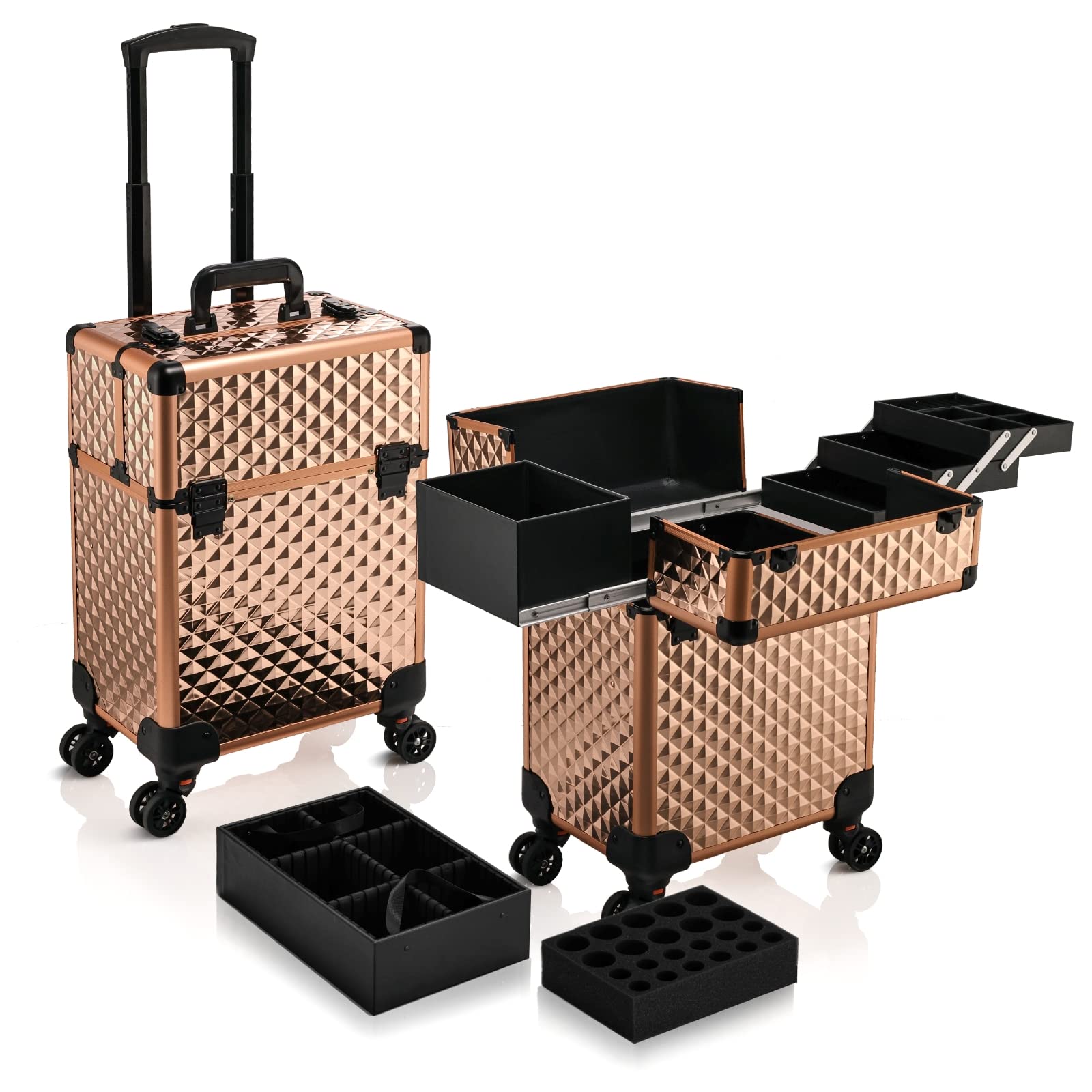 Stagiant Rolling Makeup Train Case Large Storage Cosmetic Trolley 4 ...