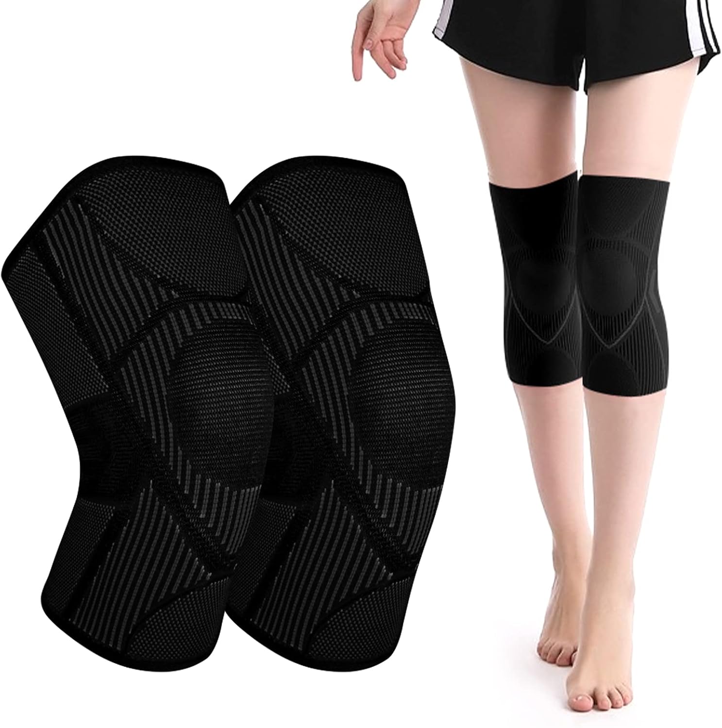 2Pcs Knee Wraps, Knee Support Brace, Compression Knee Sleeves for ...