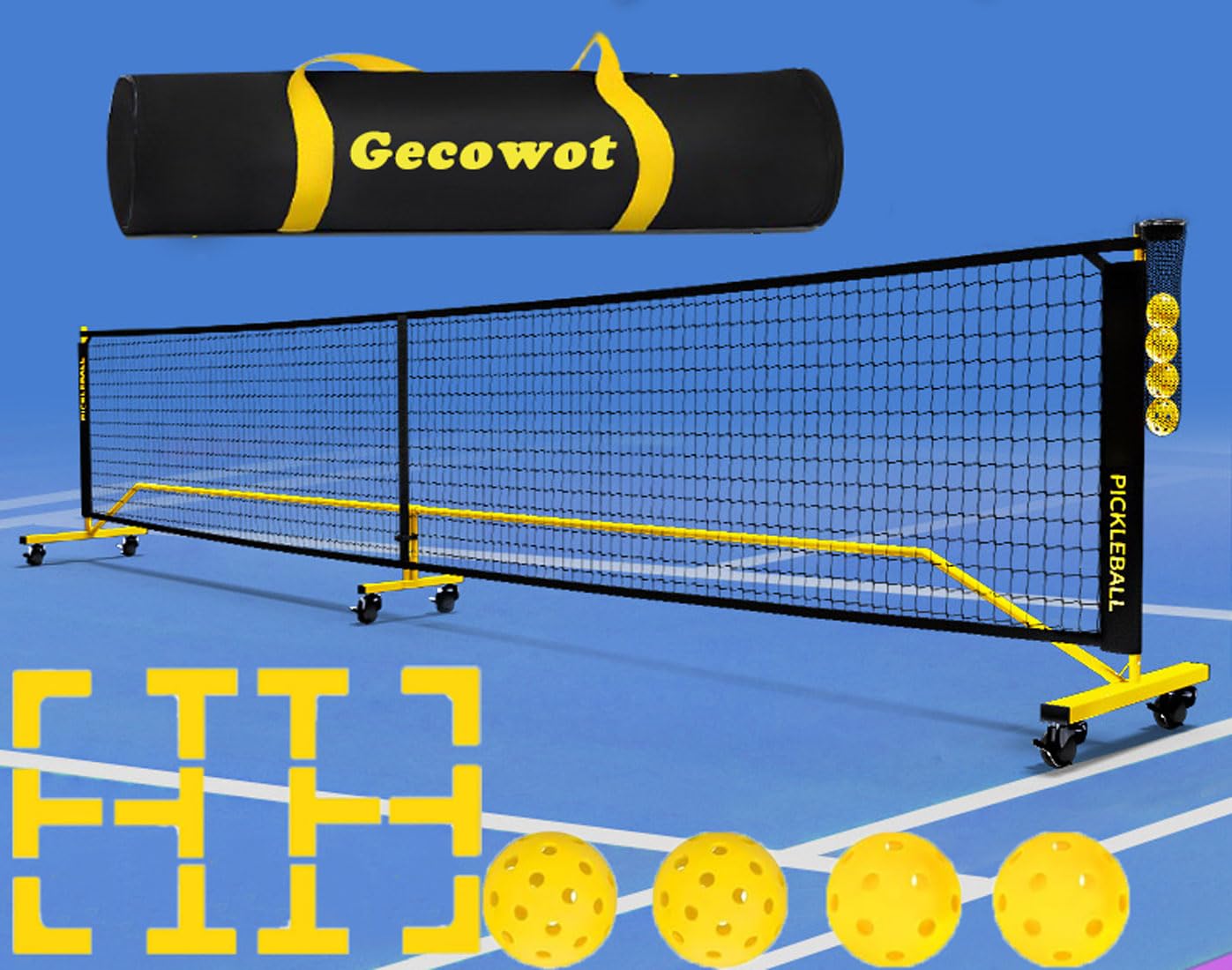 Portable Pickleball Net with Wheels, Regulation Size 22 FT & Half Court ...