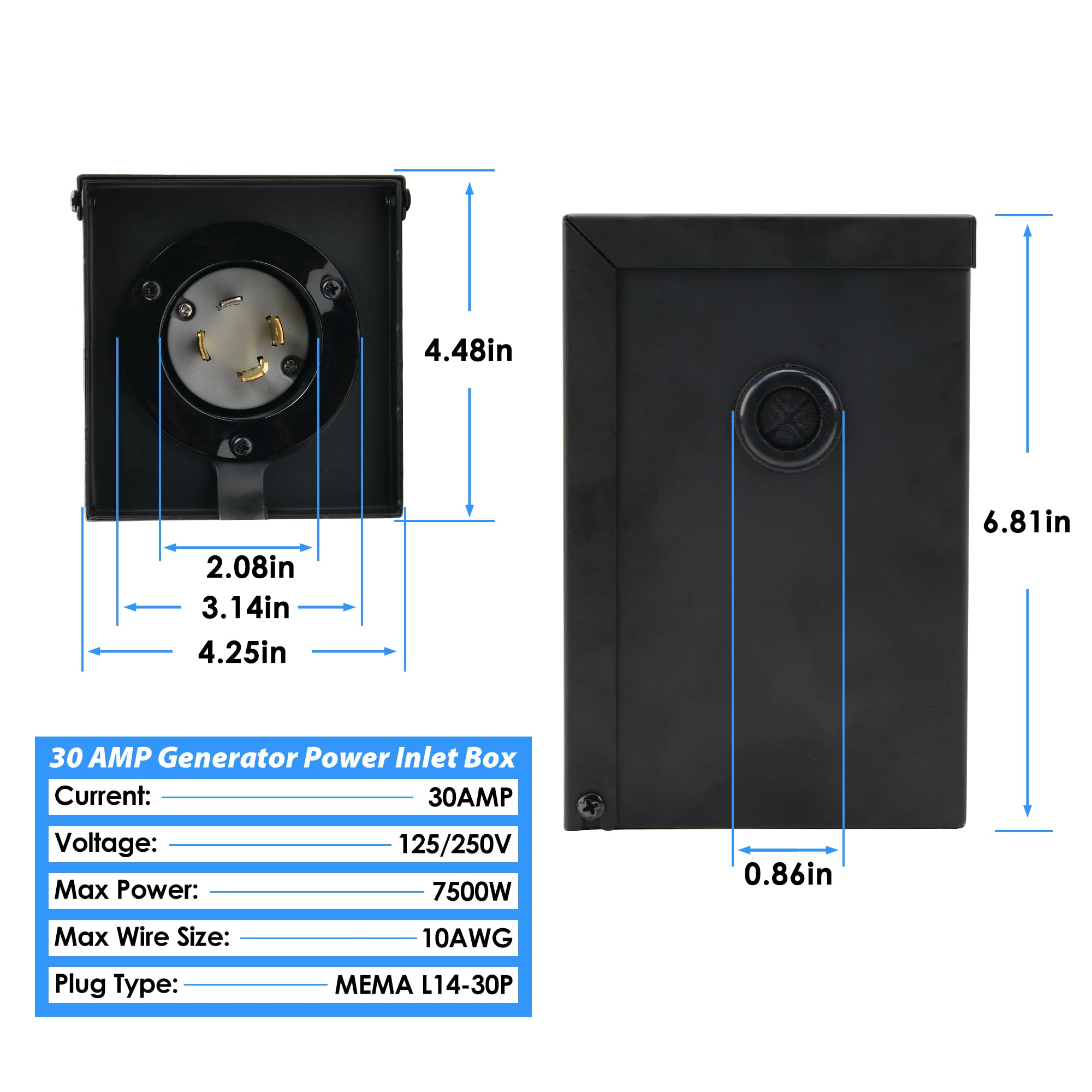 Snapklik.com : Hynade Generator Power Inlet Box, 30 Amp NEMA L14-30P 3R ...
