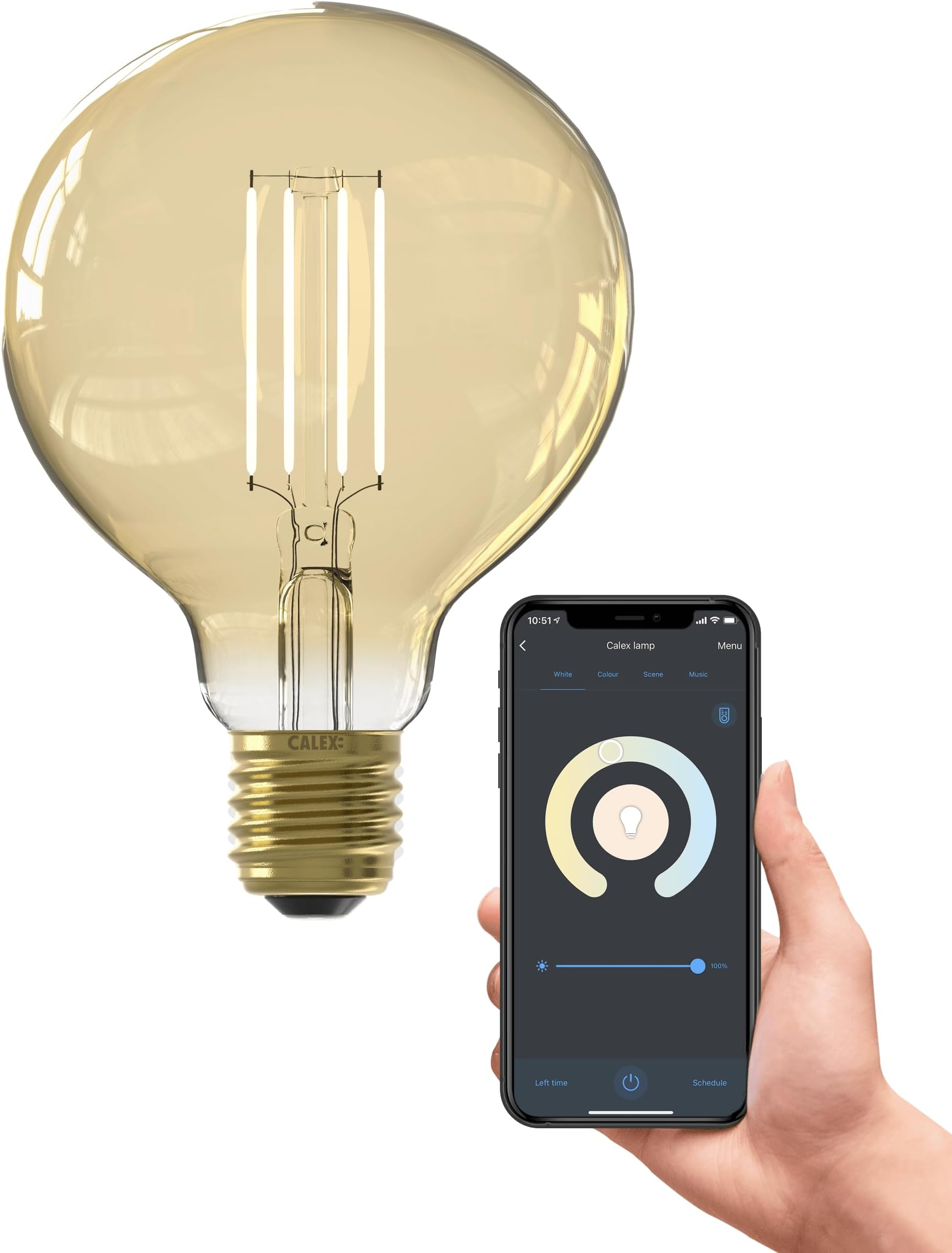 CALEX - Smart Filament Bulb E27, WiFi LED G95 Bulb, Warm White Light ...