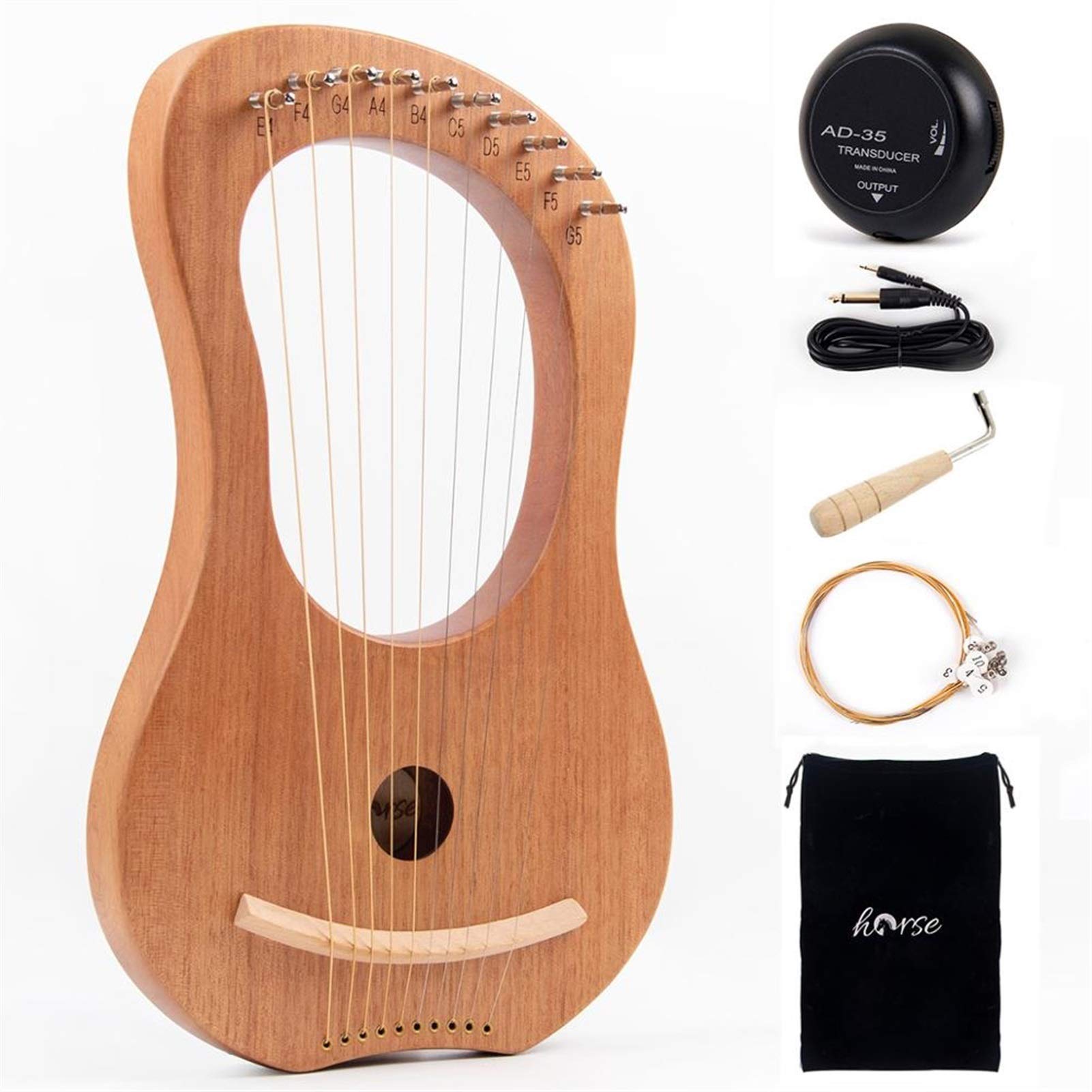 Beginner Lyre With Bag OW 10 String Lyre Harp - Mahogany Wood, Metal ...