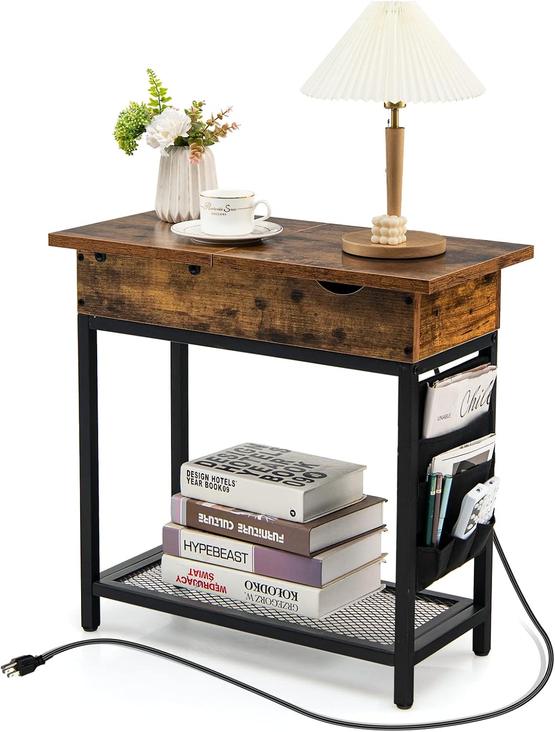 Amazon.com: Giantex End Table with Charging Station, Flip Top Bedside ...